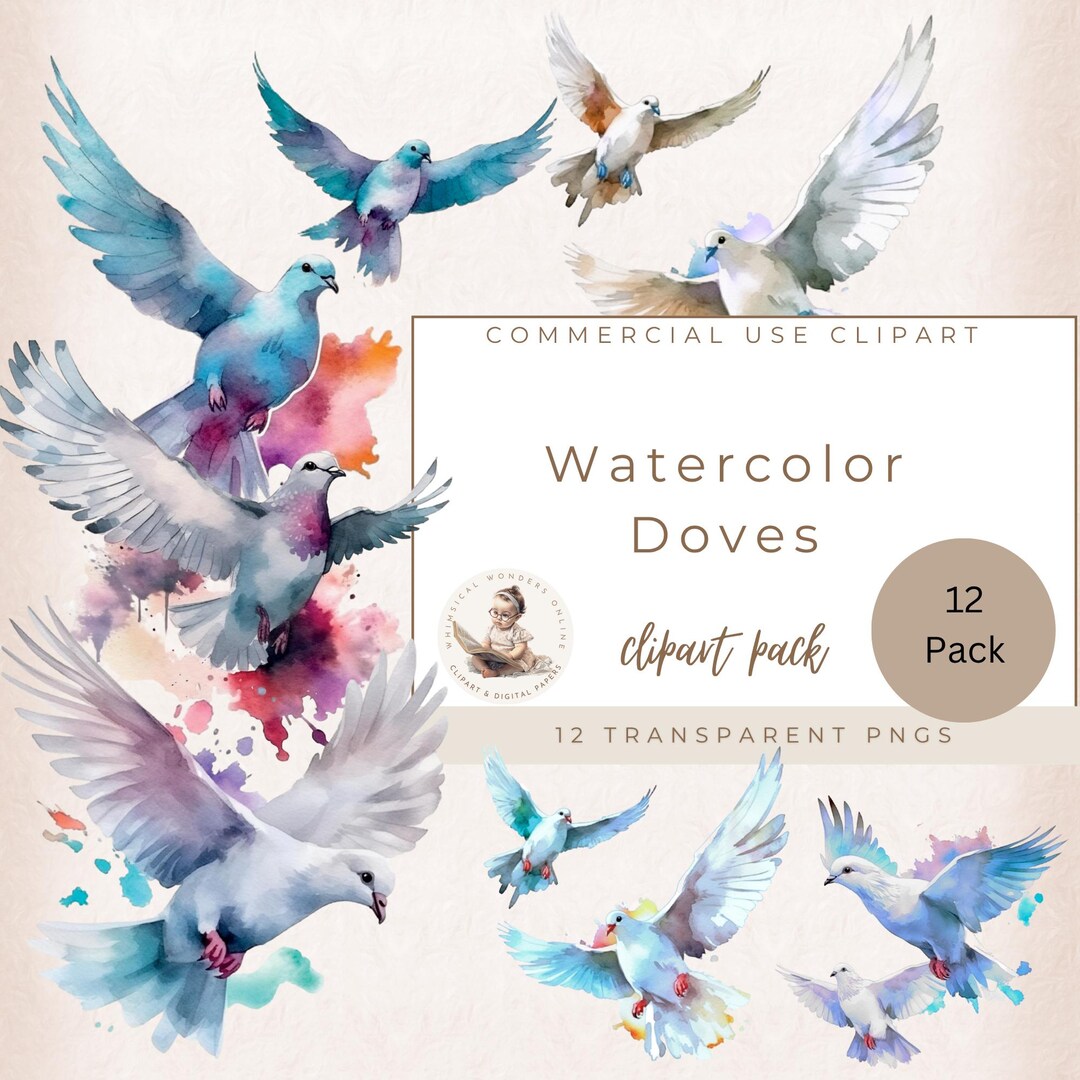 Watercolor Dove Flying Clip Art, Flying Doves, Digital Planner ...