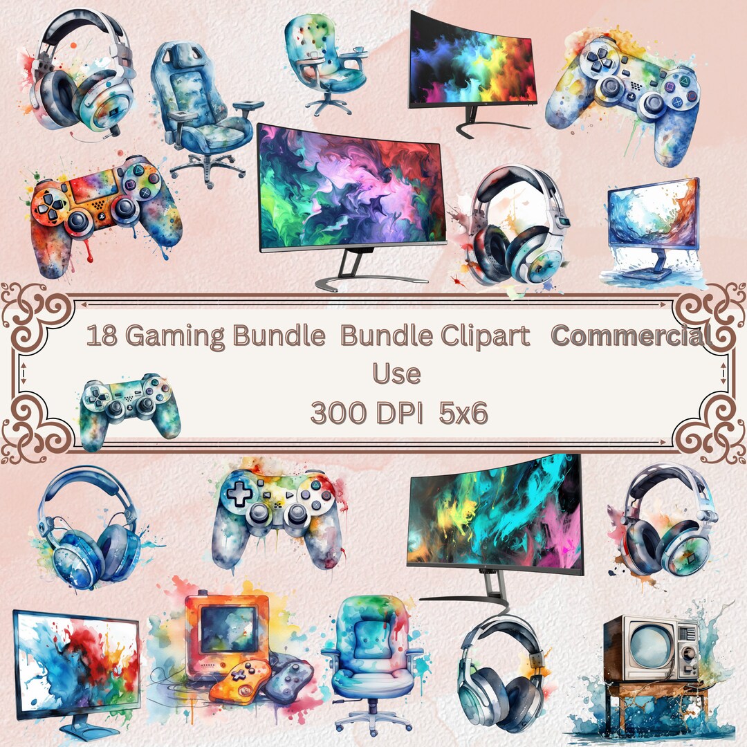 Gaming Clipart Headphones Monitors Computer Chair - Etsy