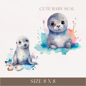 Watercolor Baby Seal Clipart, Cute Animal Clipart Bundle, Ocean Animal ...