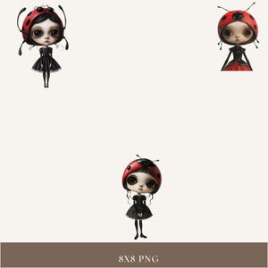 Quirky Whimsy Goth Ladybug Girl, Insect Clipart, Whimsical Clipart ...