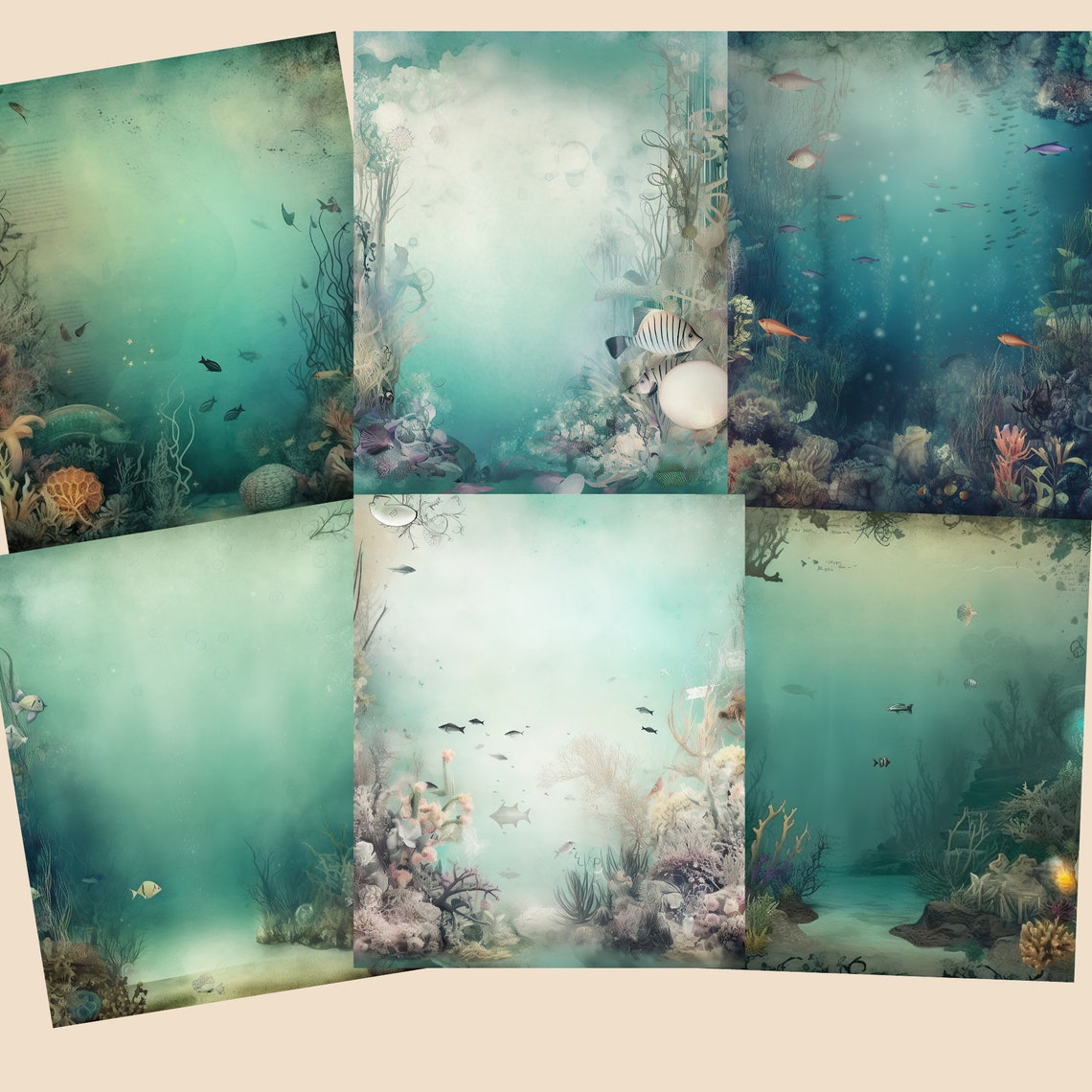 Vintage Under the Sea Digital Papers, Under the Sea Background, Junk ...