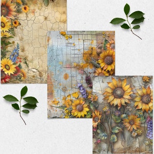 Printable Papers, Journal Sunflowers, Digital Sunflower Crackle Papers ...