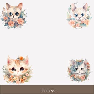 Watercolor Floral Kitten Clipart Bundle,kitten Graphics,kitten ...