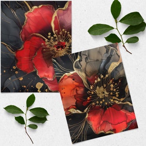 Printable Papers, Alcohol Ink Flower Digital Papers, Gothic Flower Junk ...