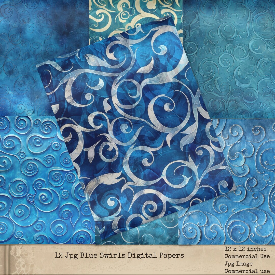 Swirls Pattern, Swirl Digital Paper, Background Blue, Digital ...
