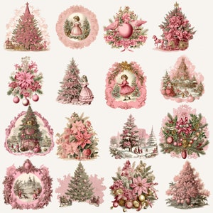 Pink Christmas Clipart, Vintage Pink Christmas PNG, Pink Winter Clipart ...