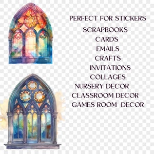 Stained-glass Windows Clipart, Watercolor Colorful Vintage Window With ...