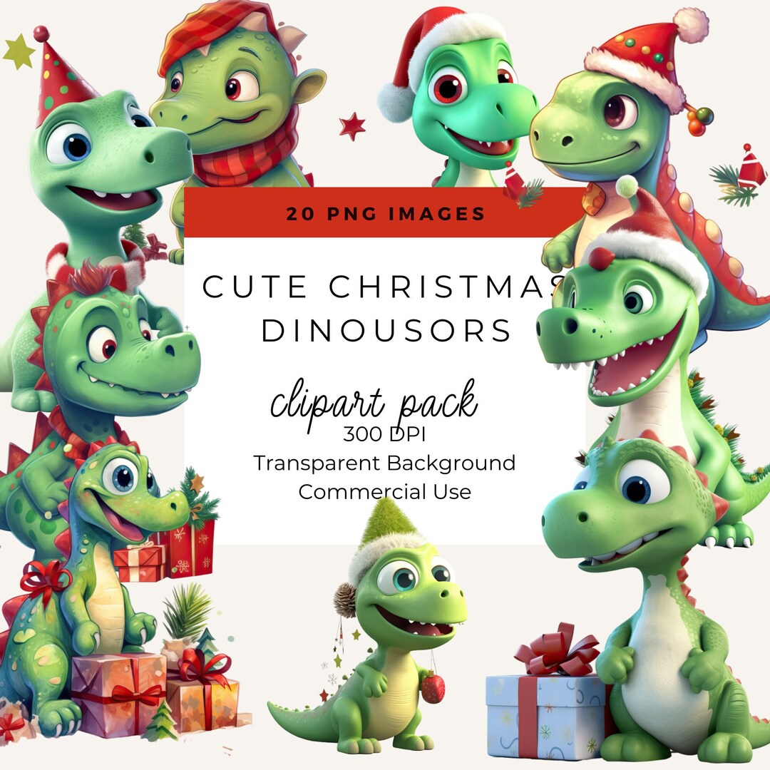 Cute Christmas Dinosaur Clipart, Dinosaur PNG, Festive Clipart ...