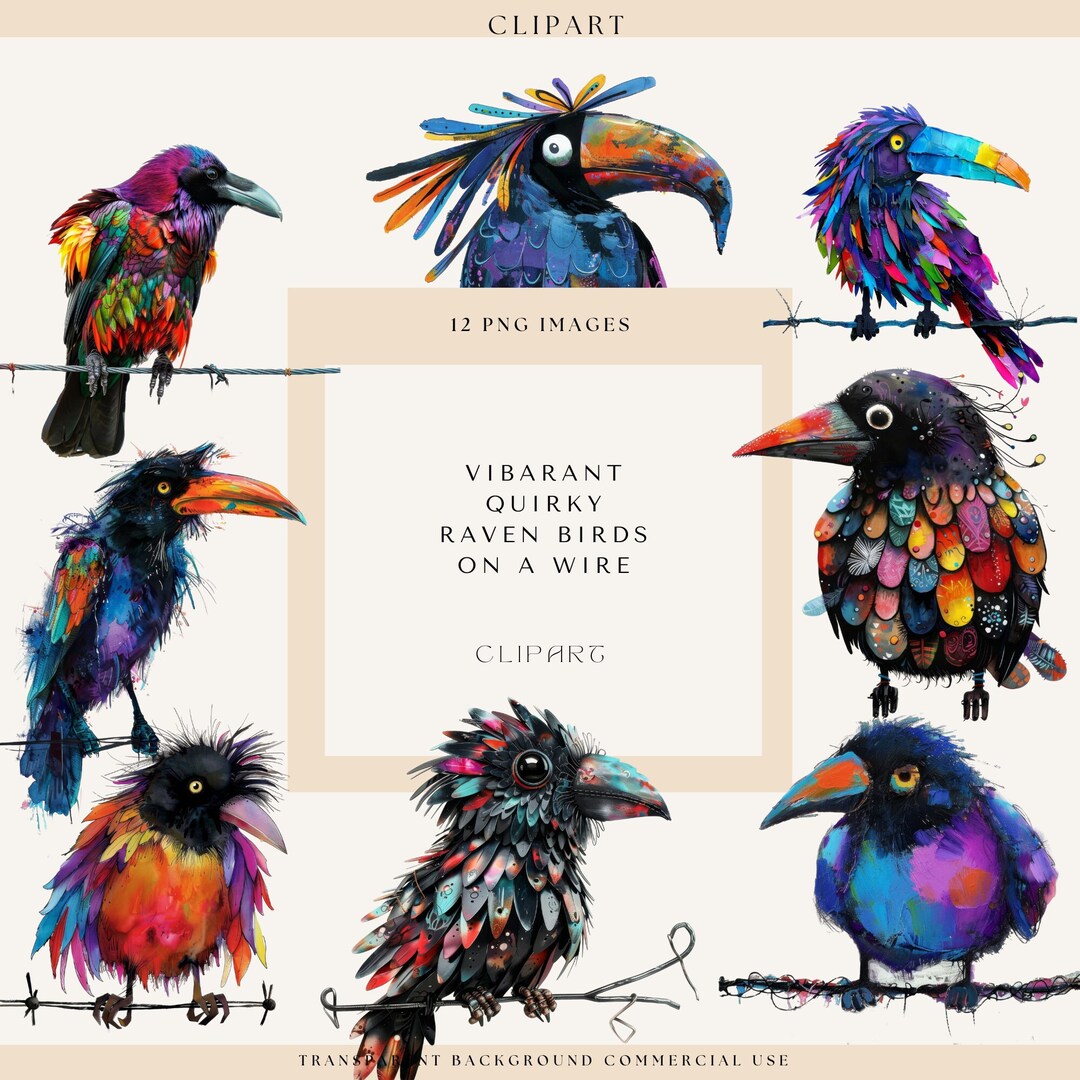 Quirky Raven Birds Clipart, Ravens on A Wire, Funny Birds, Pets Clipart ...