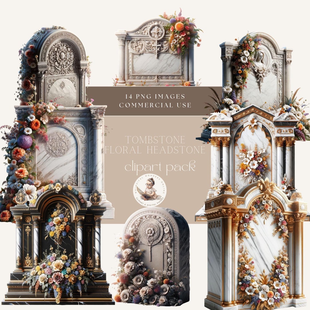 Tombstone Clipart, Tombstone With Flowers, Illustrations of Graveyard ...