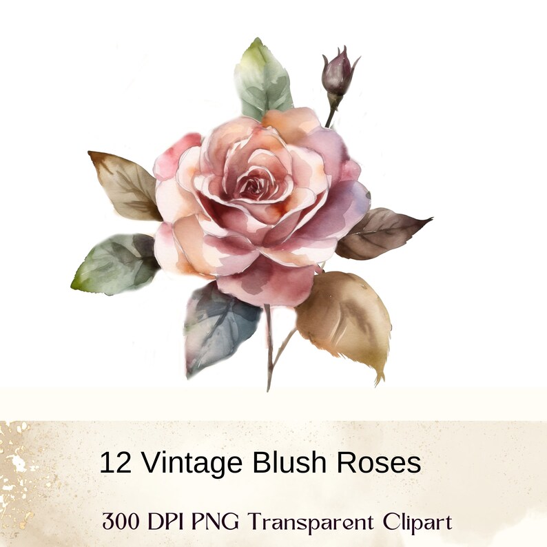 Vintage Rose Clipart, Flower Clipart, Commercial Use, Wedding Clipart, Card Making, Pink Rose ...