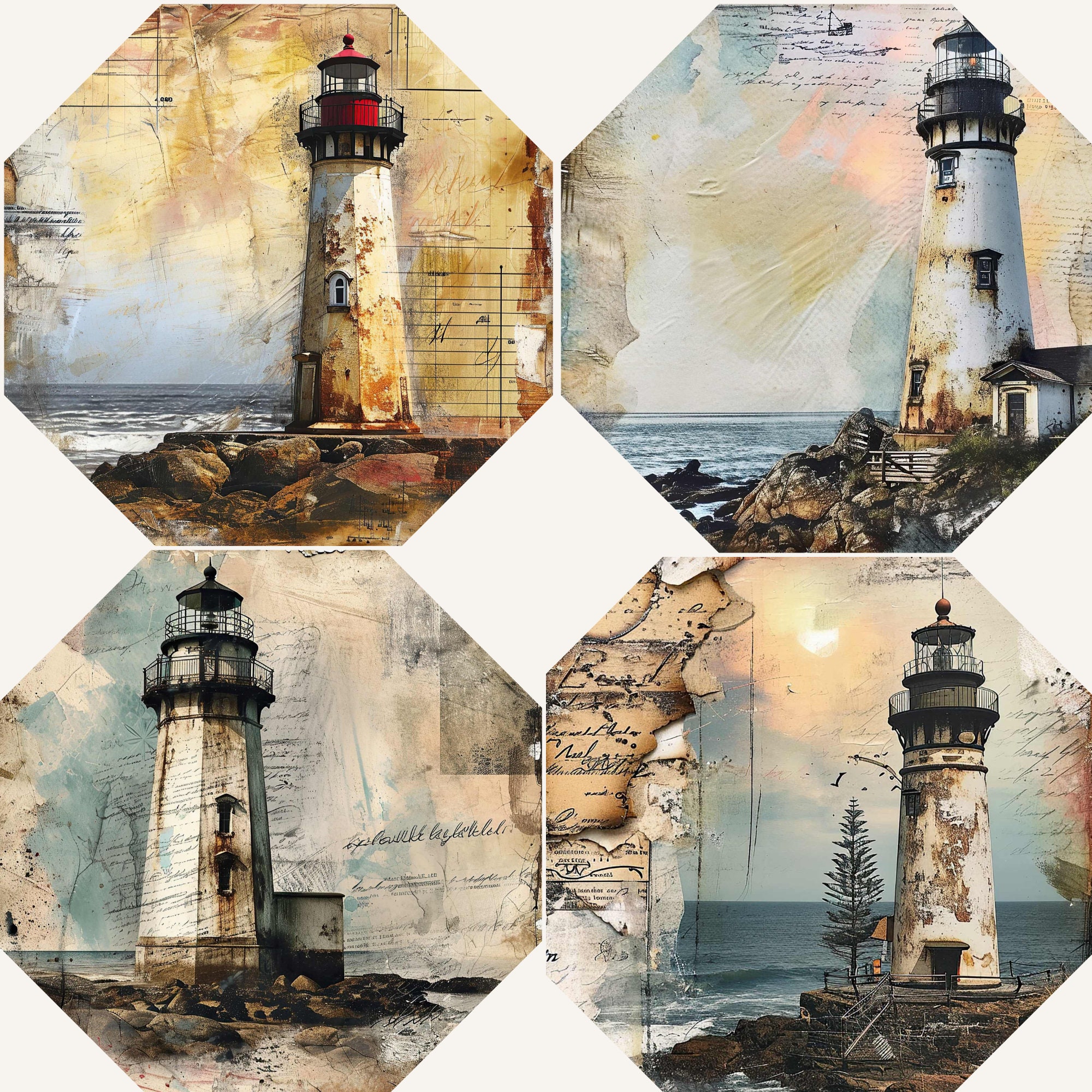 Vintage Lighthouse, Junk Journal Printable, Lighthouse Background ...