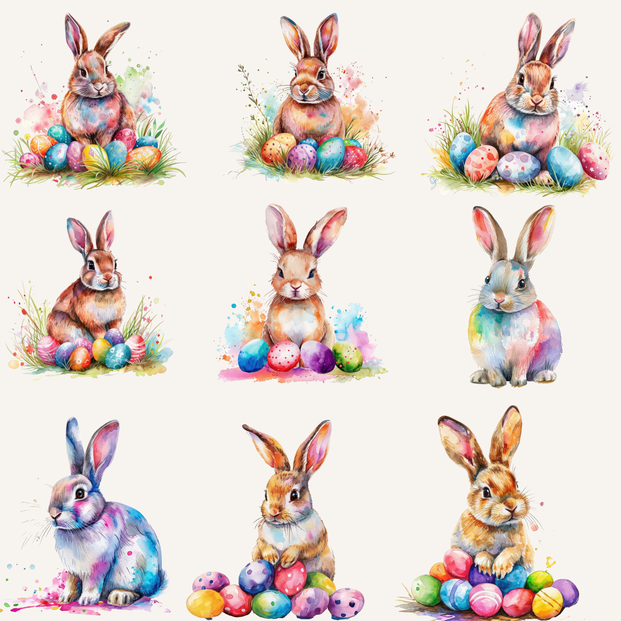 Watercolor Easter Bunny, Easter Clipart, Watercolor Bunnies, Easter ...