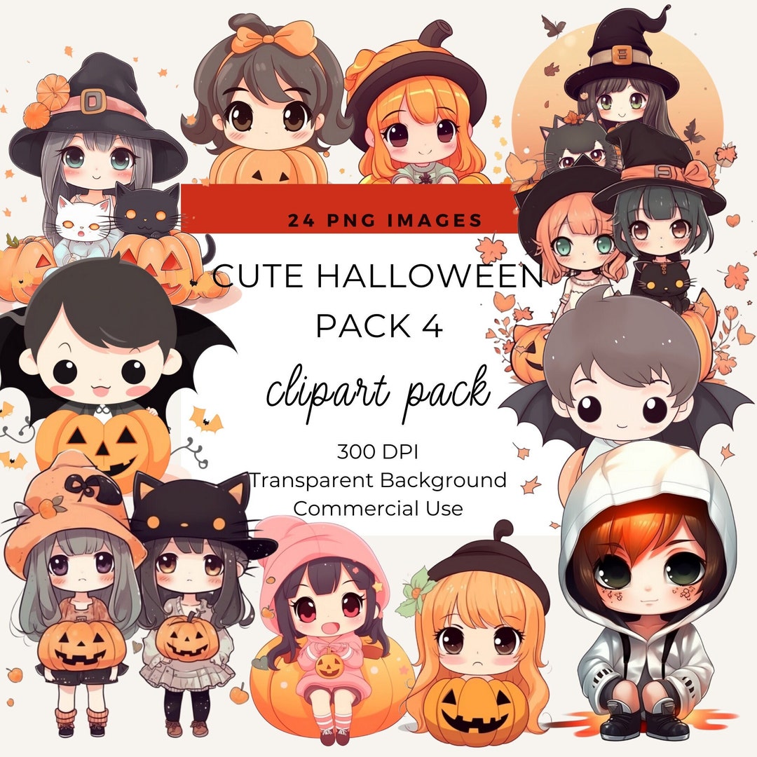 Cute Halloween Clipart Cartoon Chibi Children Jack O - Etsy