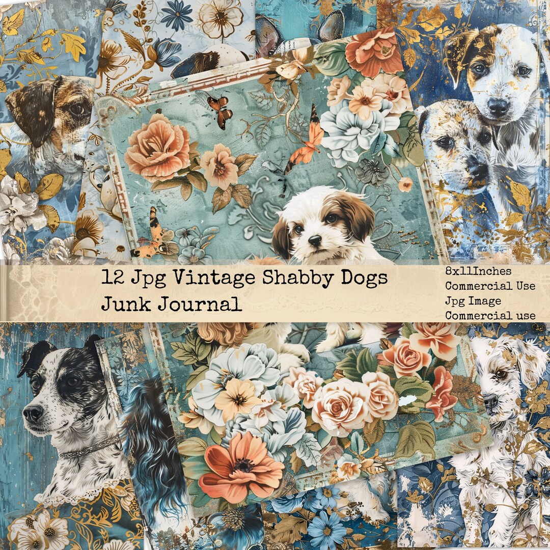 Junk Journal Printable, Vintage Dogs Journal Paper, Shabby Dogs Junk ...