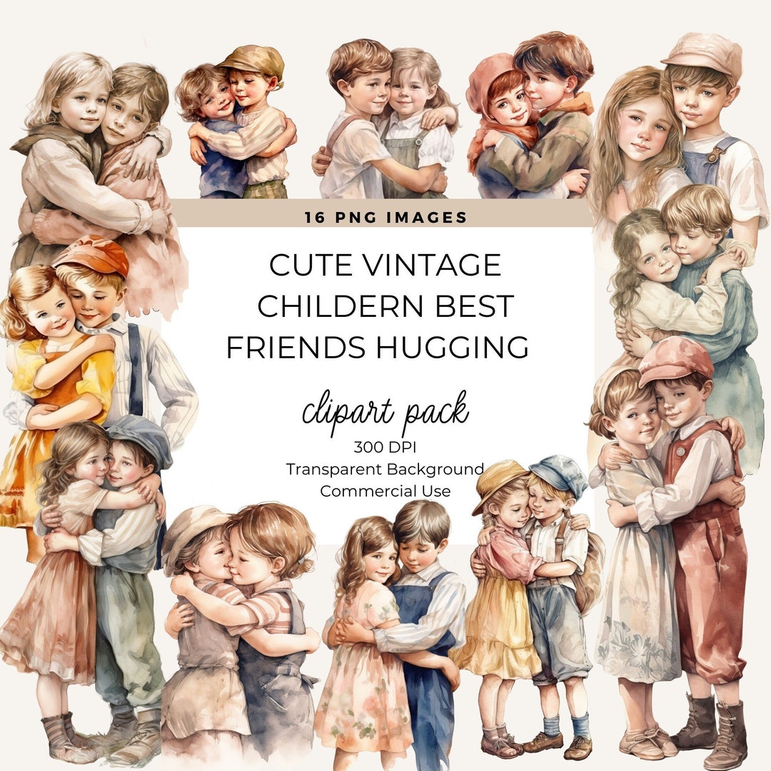 Victorian Vintage Children Best Friends Hugging Clipart - Etsy