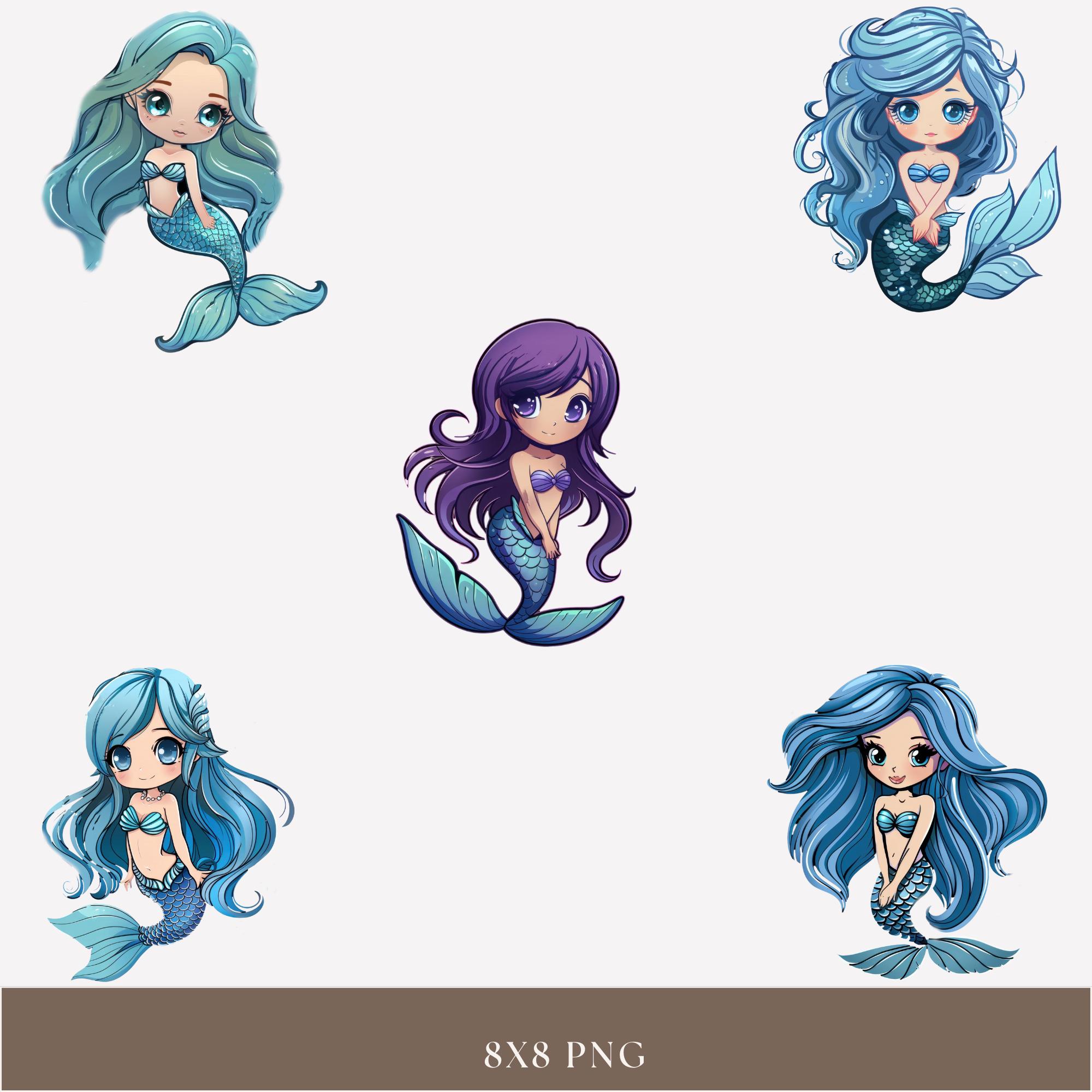 Little Chibi Mermaids, Mermaid Clipart, Under the Sea Clipart, PNG ...