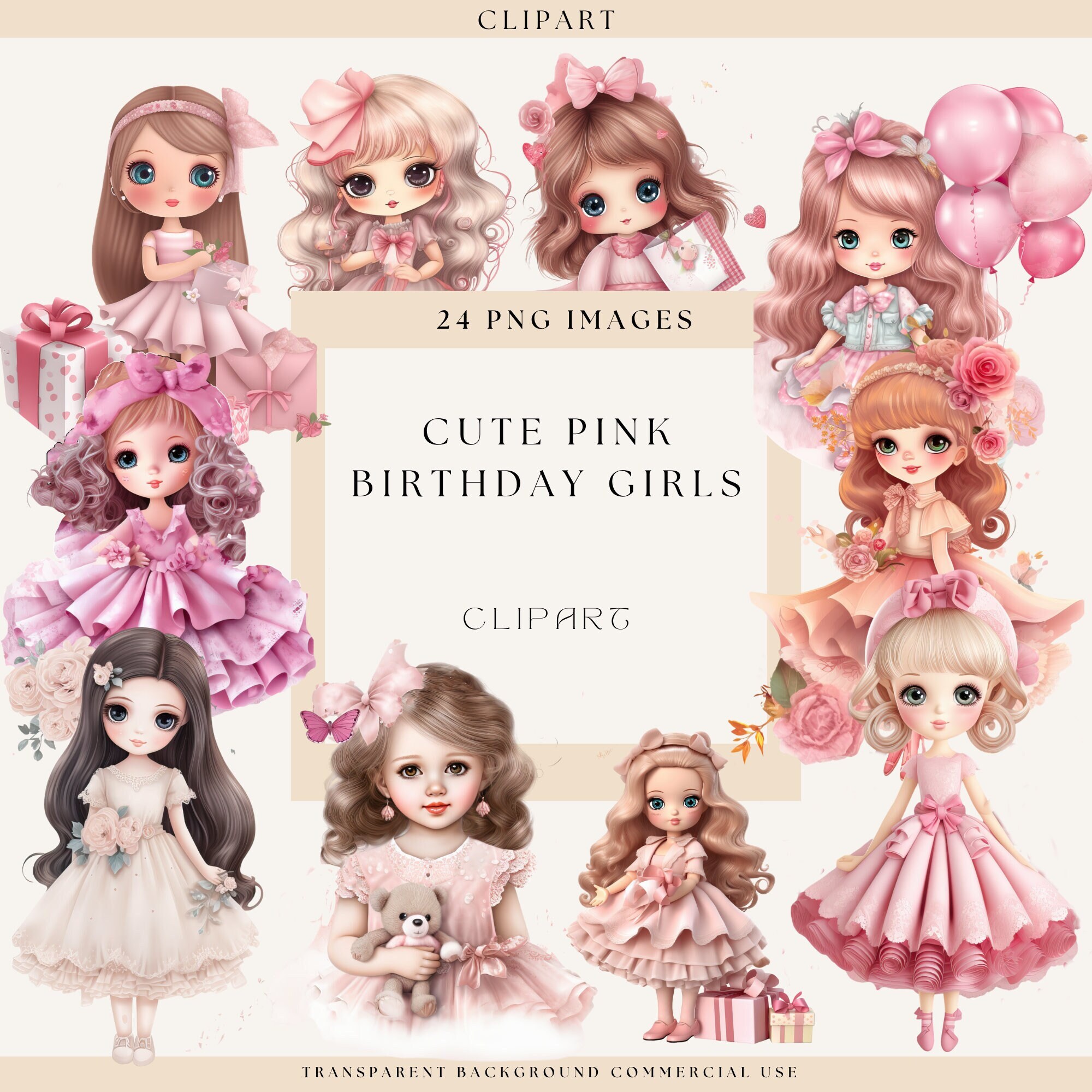 Cute Girls Clipart, Doll Clipart, Girl Clipart Bundle, Commercial Use ...