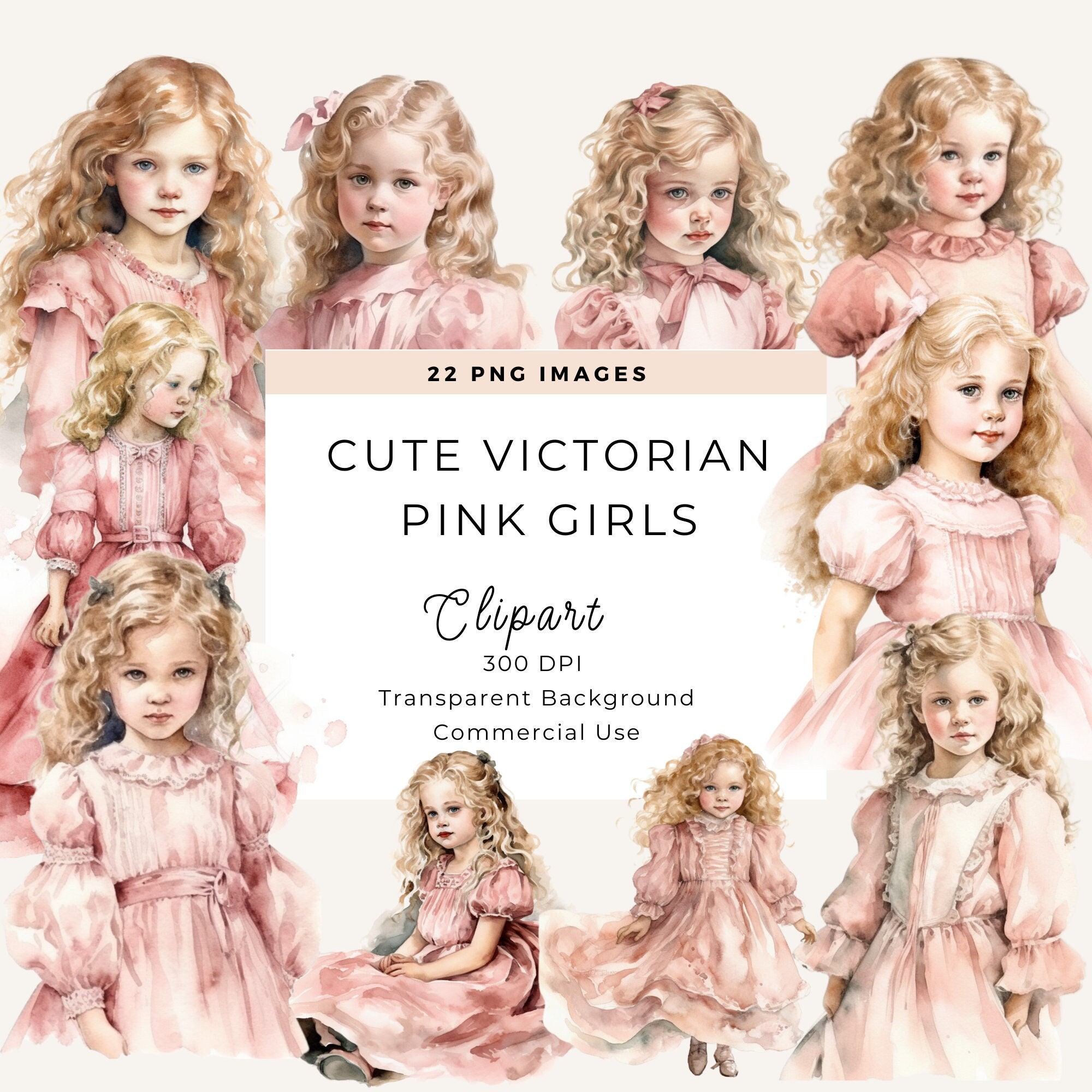 Cute Victorian Girls Clipart Vintage Watercolor Clipart - Etsy
