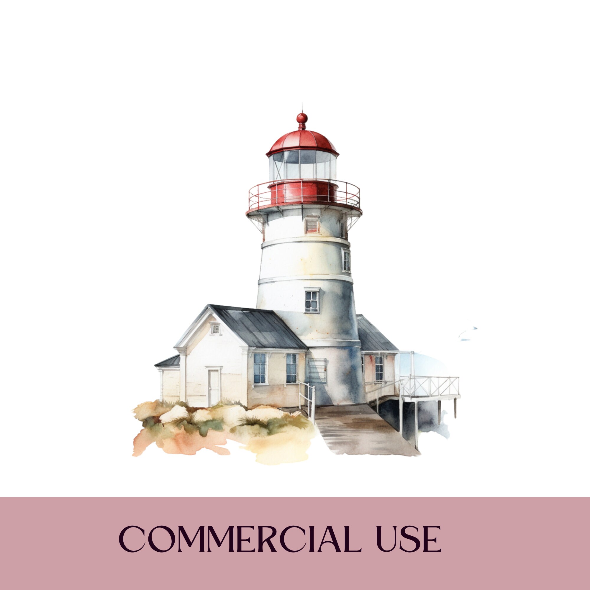 Nautical Watercolor Hamptons Style Clipart Lighthouse - Etsy