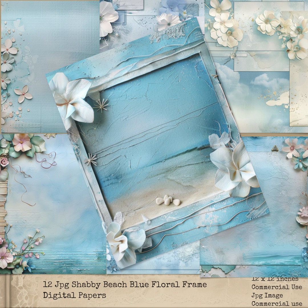 Printable Texture Shabby Chic Digital Papers, Blue Texture Paper, Blue ...