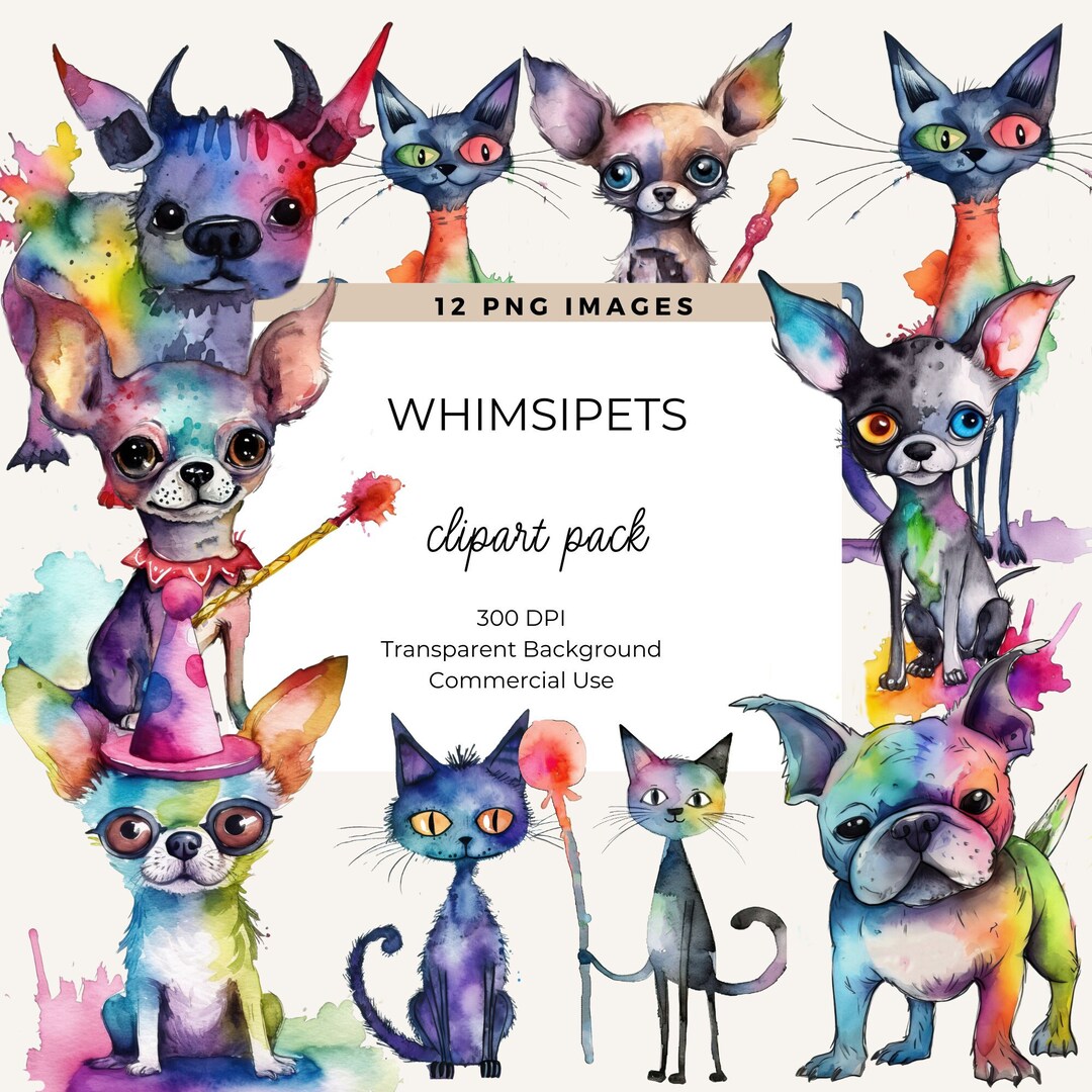 Quirky Animal Clipart, Whimsical Pets, Bulldogs, Cats, Chihuahua ...