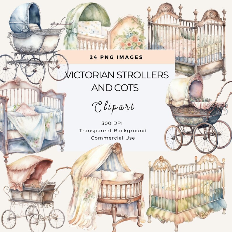 Vintage Victorian Baby Stroller Clipart, Baby Carriage Image, Bassinet ...