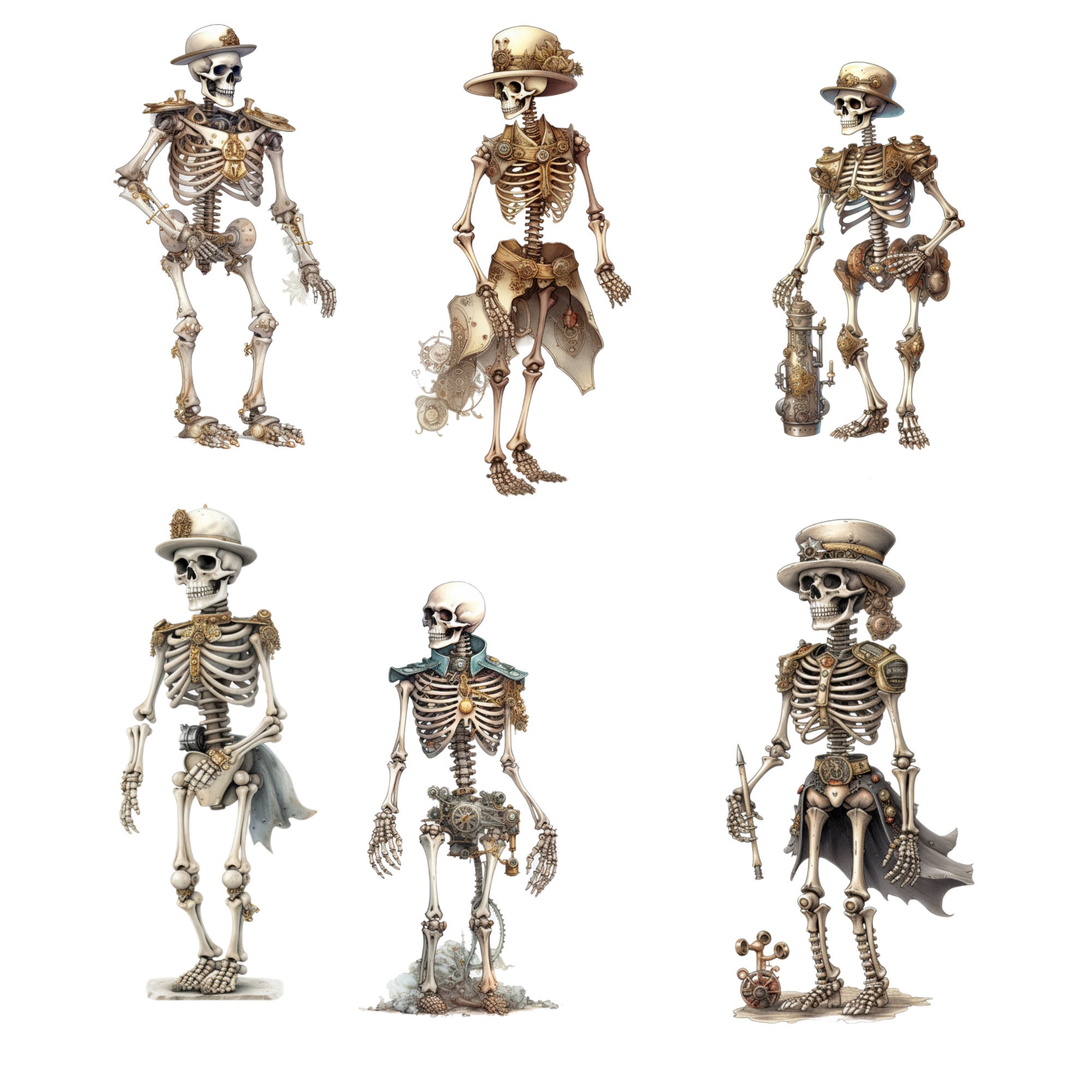 Steampunk Skeleton Bones Clipart, Clipart Steampunk, Halloween Clipart ...