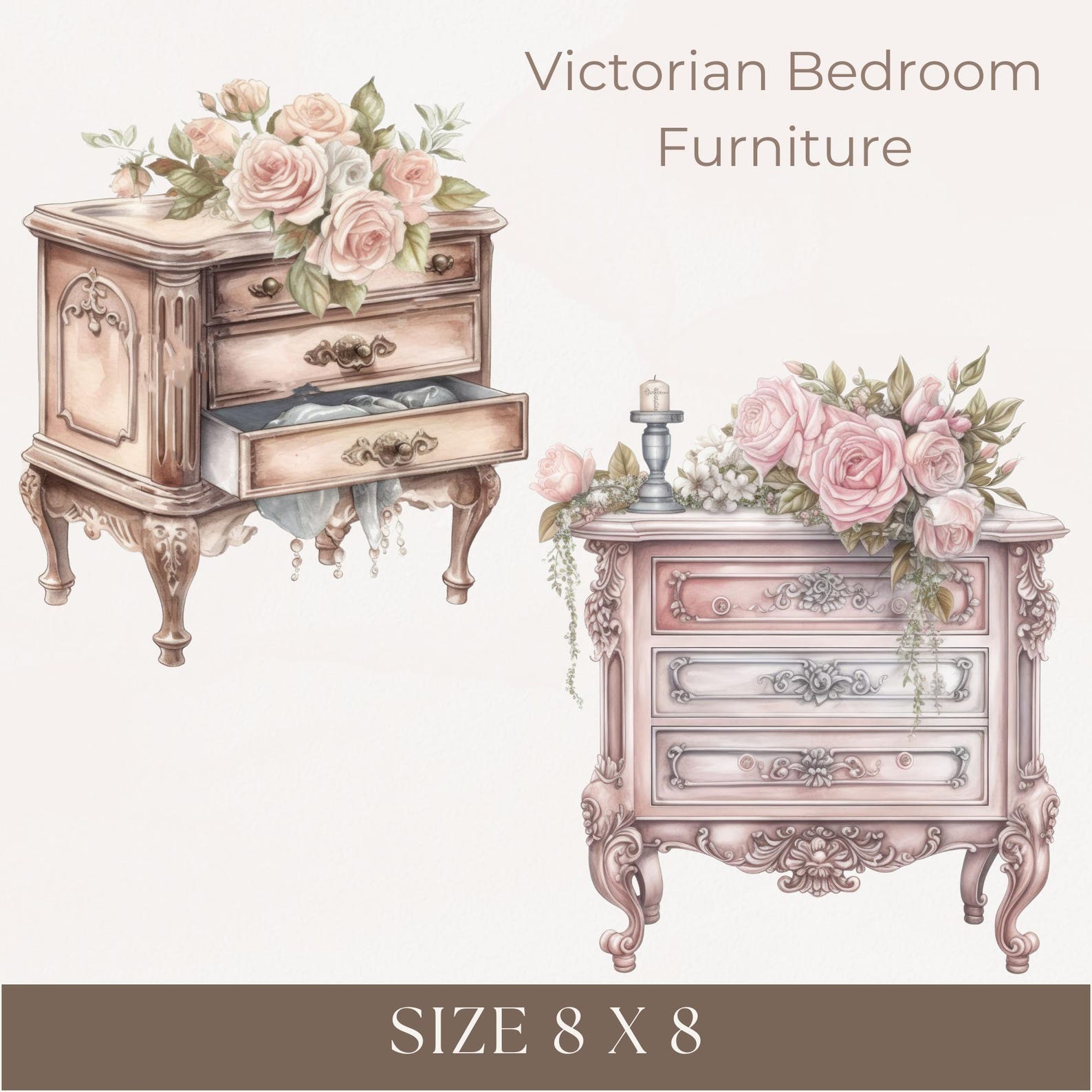 Watercolor Victorian Bedroom Furniture Clipart, Console Table ...