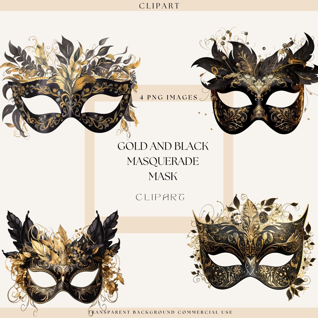 Watercolor Gold Masquerade Clipart, Party Mask, Anniversary Mask, Ball ...