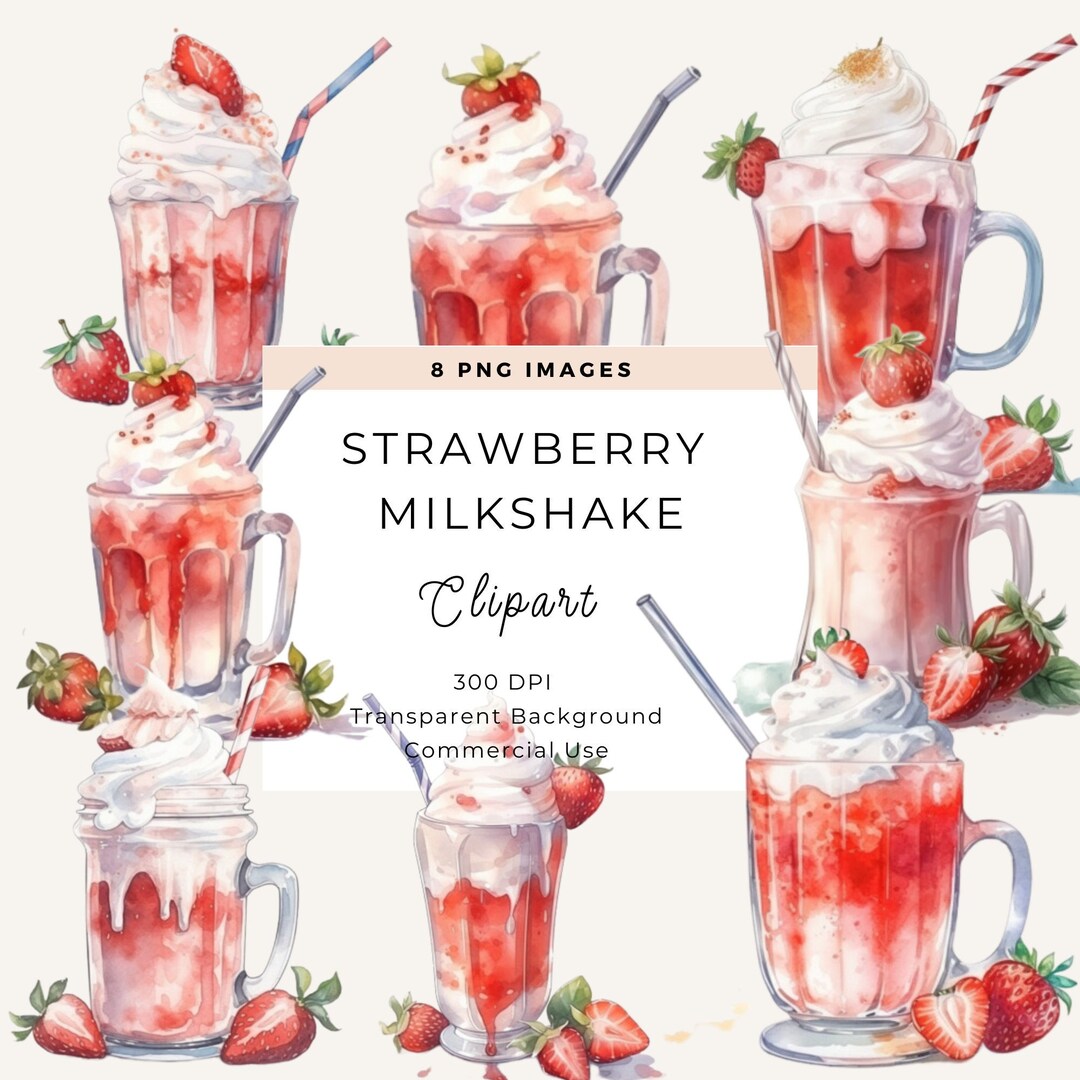 Strawberry Milkshake Watercolor, PNG, Summer Milkshakes, Ice Cream ...