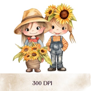 Sunflower Kids Clipart, Sunflower Clipart, Children Clipart, Sunflower ...