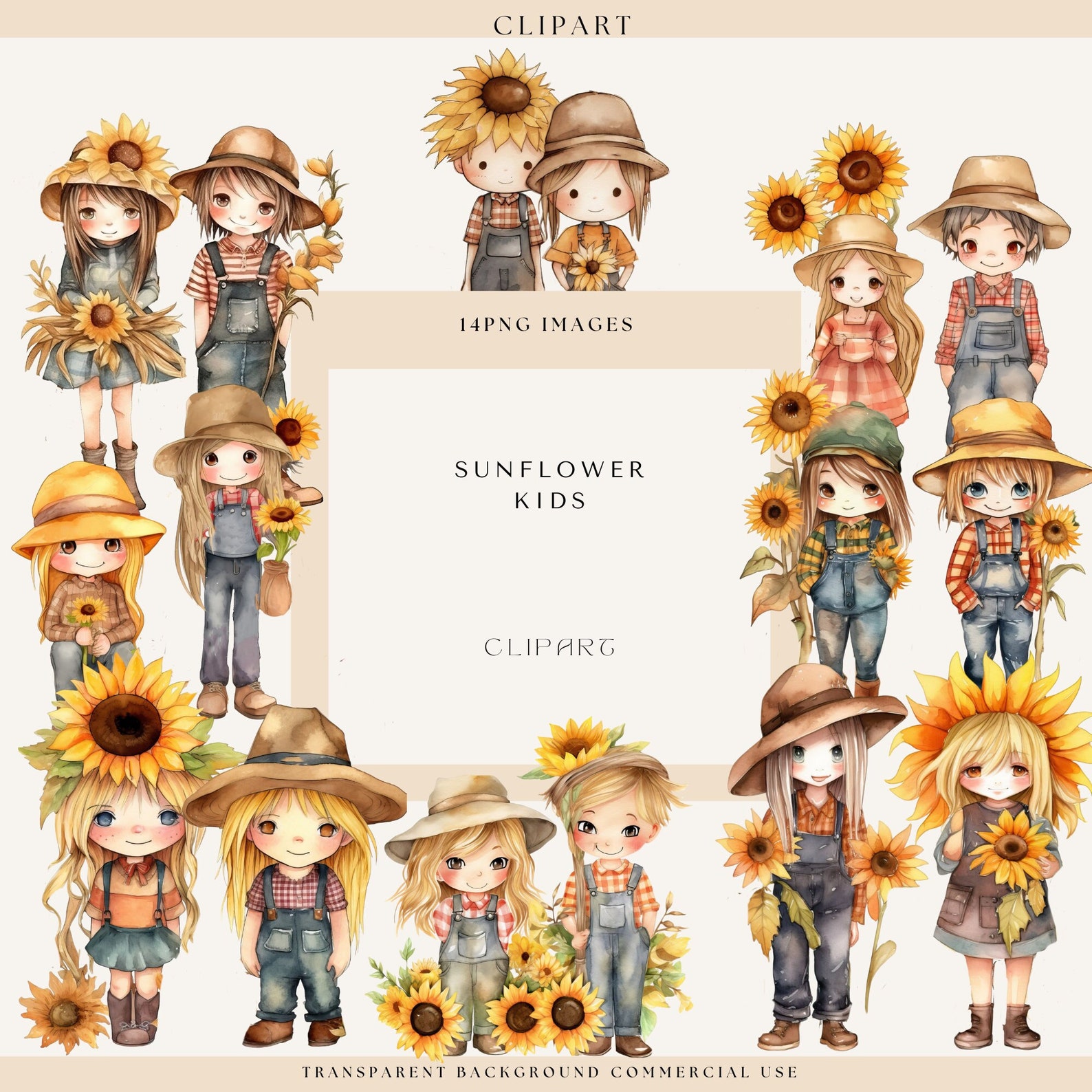 Sunflower Kids Clipart, Sunflower Clipart, Children Clipart, Sunflower ...