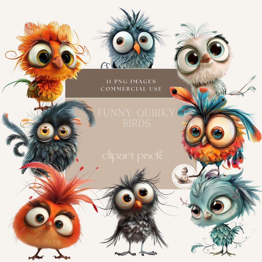 Funny Quirky Birds Clip Art, Funny Birds, Pets Clipart, Whimsical ...