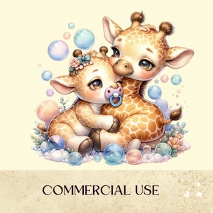 Cute Giraffe Clipart Bundle, Baby Giraffe PNG, Giraffe & Bubbles ...