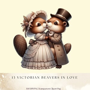 Beaver Clipart, Victorian Beavers in Love, Wedding Clipart, Victorian ...