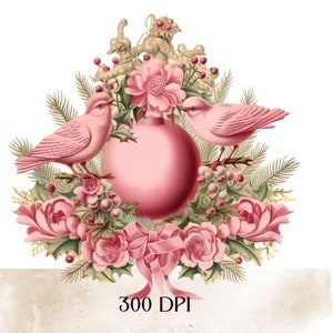 Pink Christmas Clipart, Vintage Pink Christmas PNG, Pink Winter Clipart ...