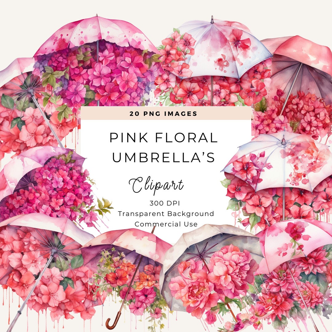 Cute Girls Pink Baby Shower Umbrella Clipart Pack, Blush Pink Floral ...