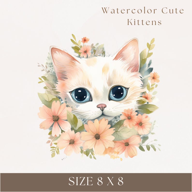 Watercolor Floral Kitten Clipart Bundle,kitten Graphics,kitten ...