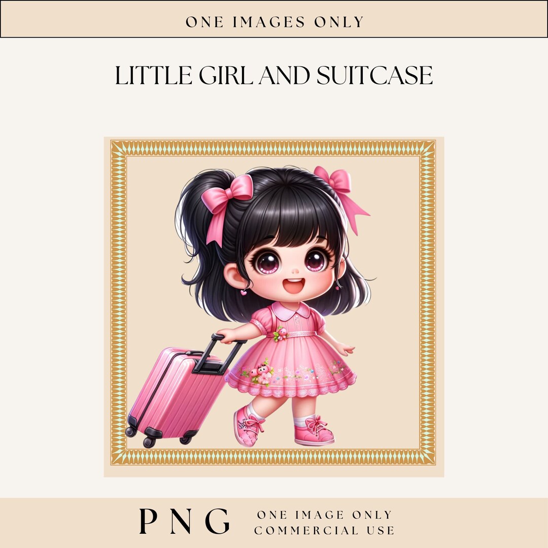 Travel Girl Clipart, Cute Little Girl and Suitcase, Vacation Clipart ...