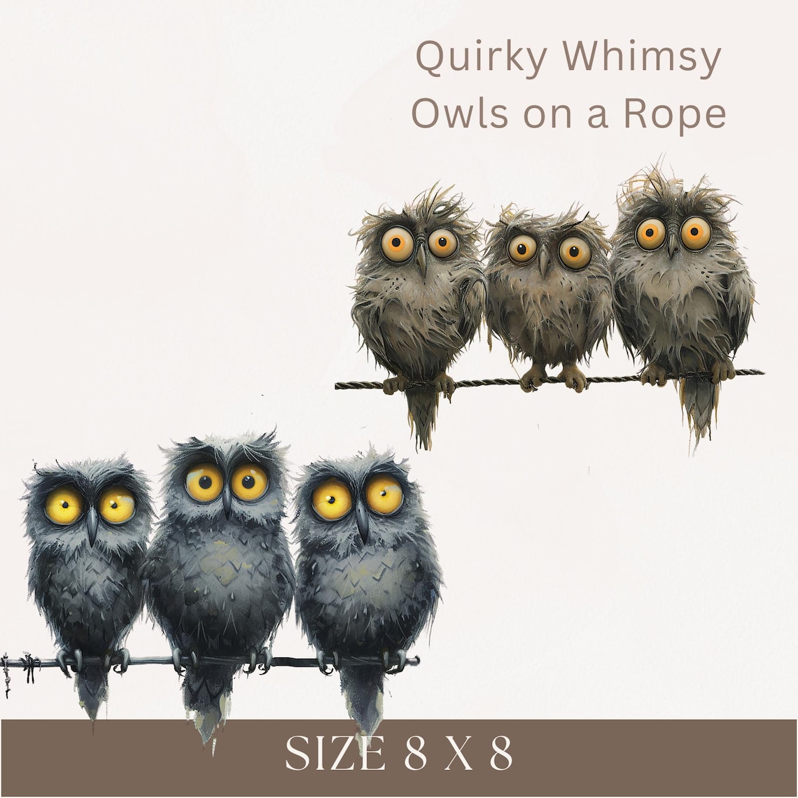Quirky Owl Clip Art, Owl on A Rope, Funny Owl, Pets Clipart, Whimsical ...