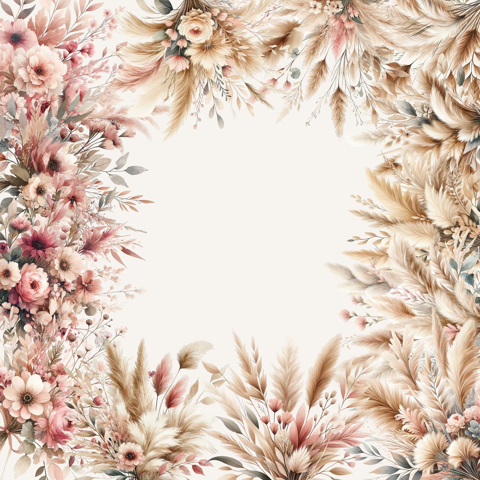 Boho Pink Flowers Clipart, Boho Floral Clipart, Boho Pink Wildflowers ...