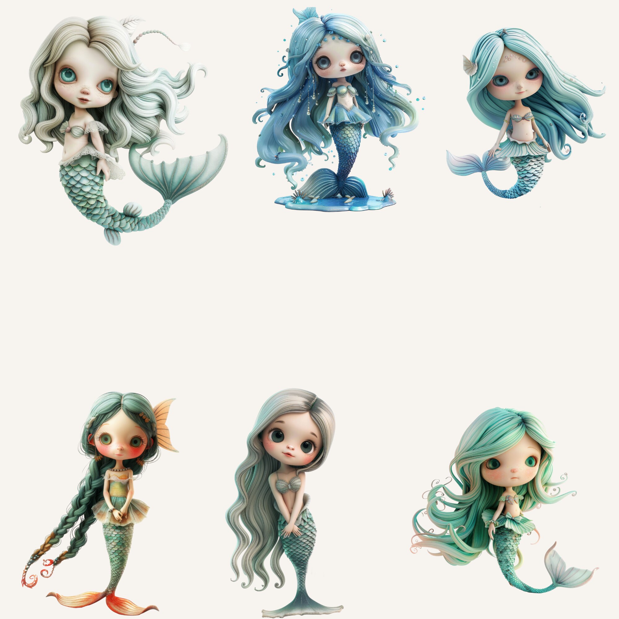 Cute Mermaid Clipart, Nautical Clipart, Girl Clipart, Fantasy Clipart ...
