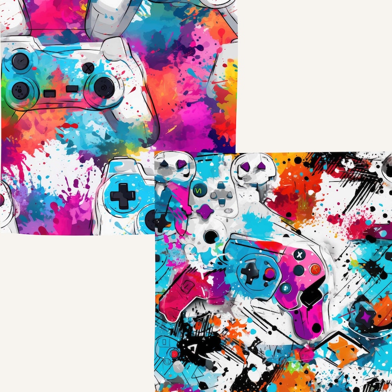 Video Game Digital Paper Paint Splash Gamer Background Pattern ...