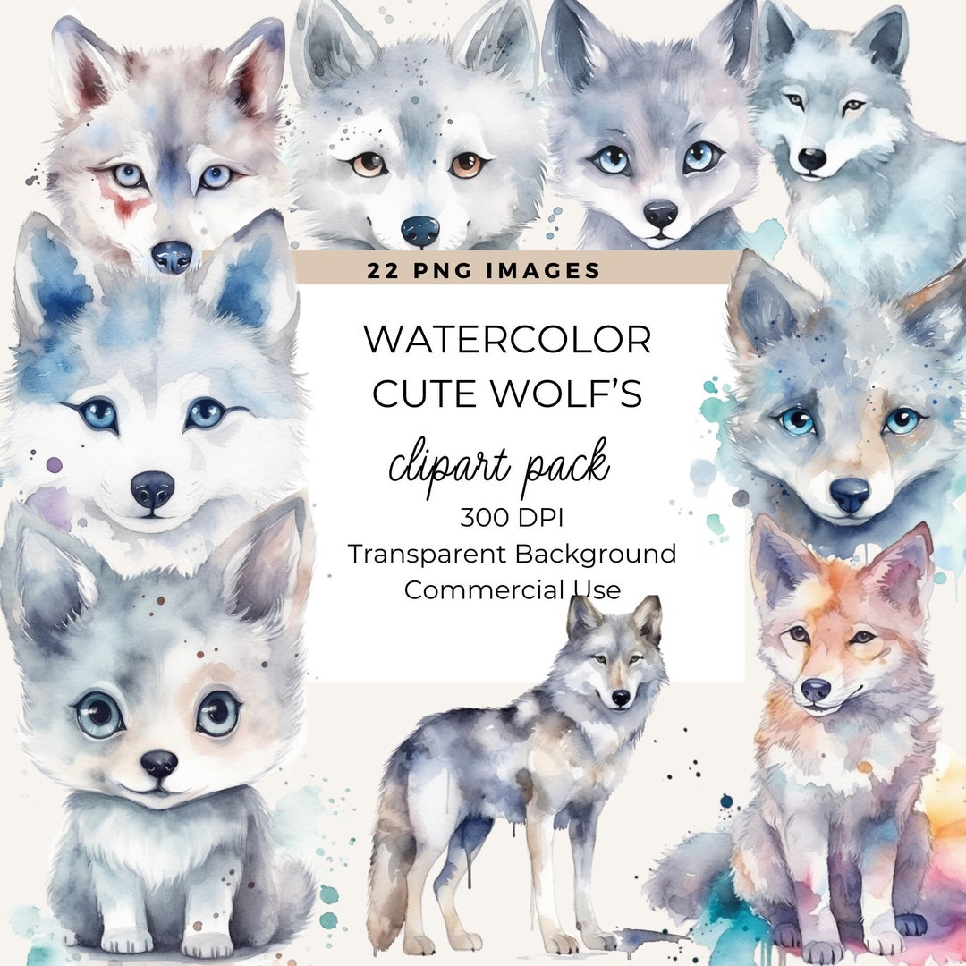 Watercolor Wolf Clipart Bundle, Watercolor Clipart, Digital Download ...