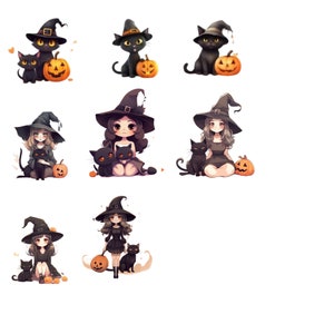 Witches and Black Cats Clipart, Watercolor Clipart, Witch Clipart ...