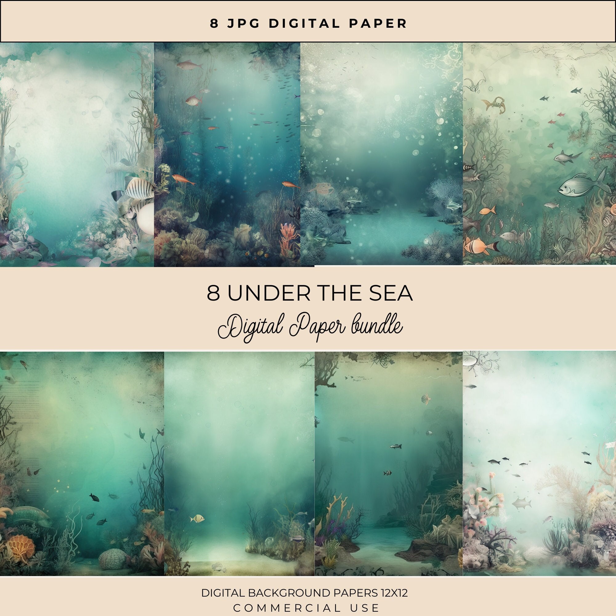 Vintage Under the Sea Digital Papers, Under the Sea Background, Junk ...