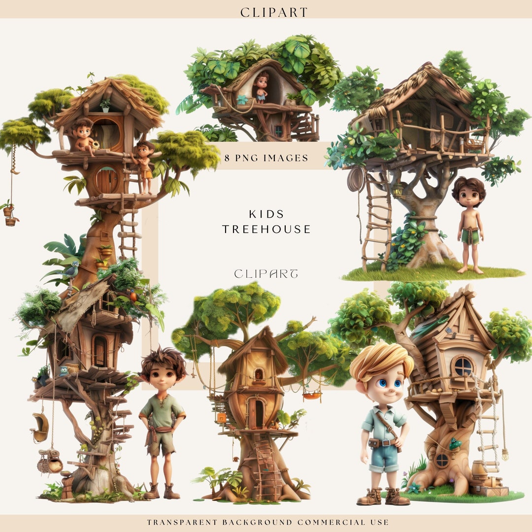 Watercolor Treehouse Clipart, Forest Treehouse, Jungle Kids, Magical ...