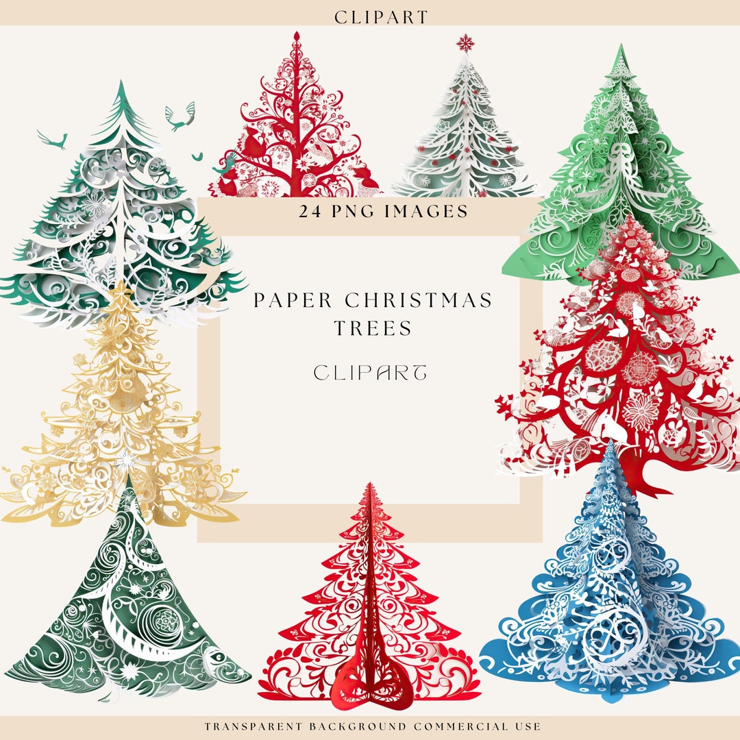 Trees Clipart, Paper Style, Christmas Clipart, Christmas Tree ...