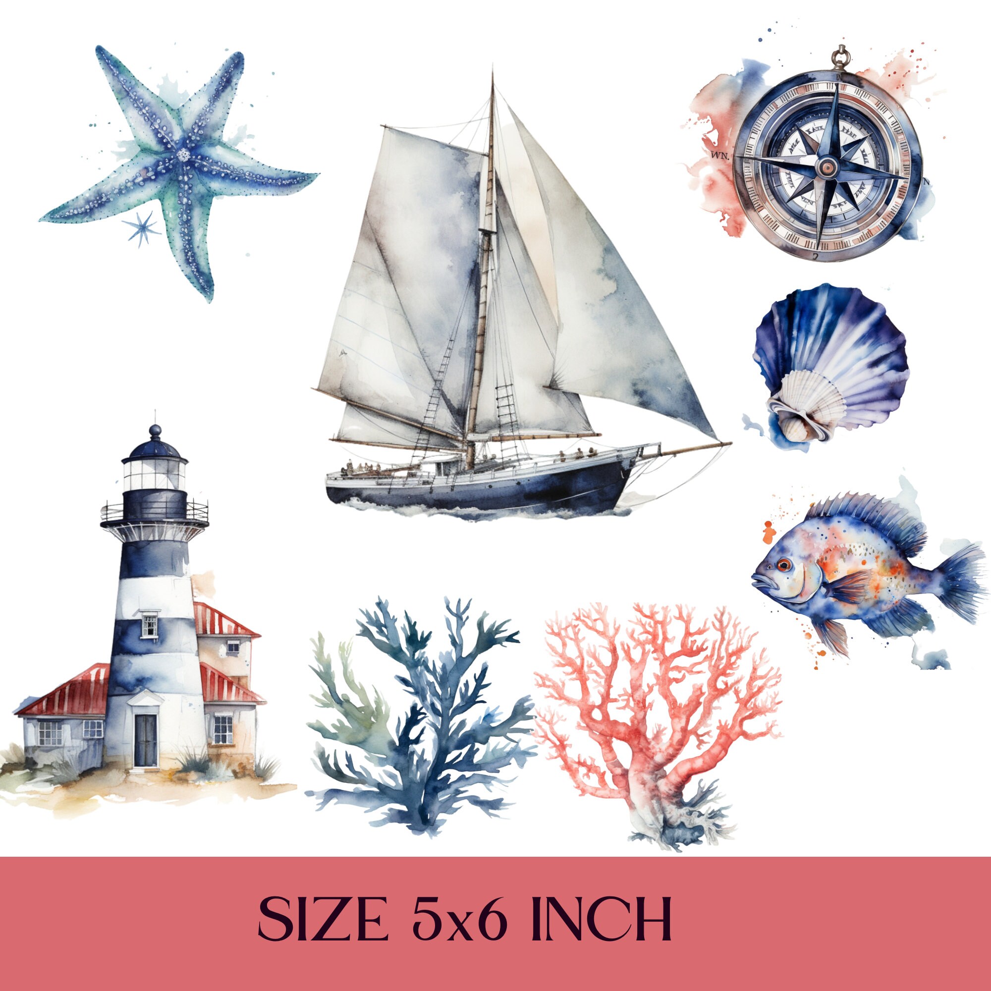 Nautical Watercolor Hamptons Style Clipart Lighthouse - Etsy